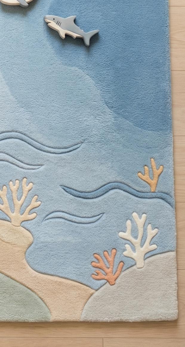 Hand-tufted Kids Rug | Storybook Village Ocean Playroom Carpet | Pastel ...