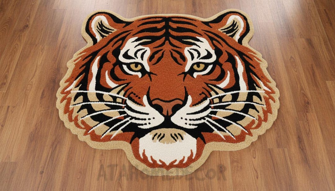 Tiger Head Tufted Rug, Handmade Animal Shape Area Rug, Jungle Wildlife ...