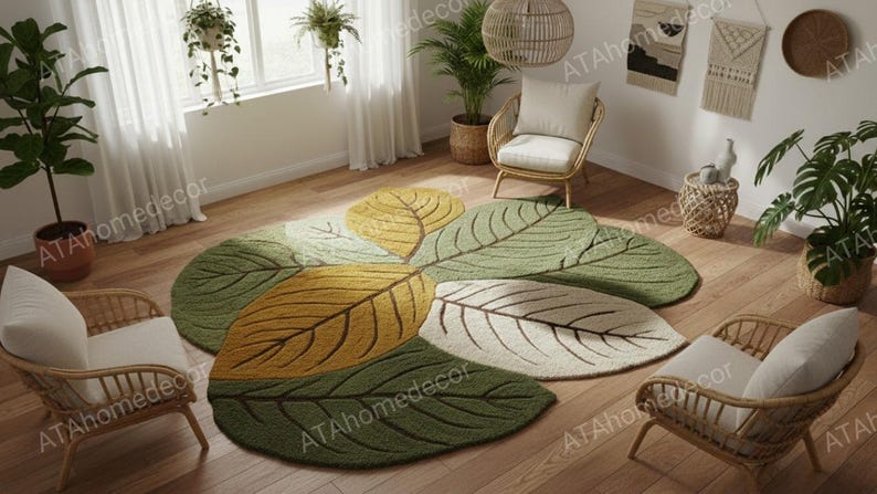 Leaf Shape Kids Rug | Hand Tufted Wool Playroom Rug | Nature Inspired ...