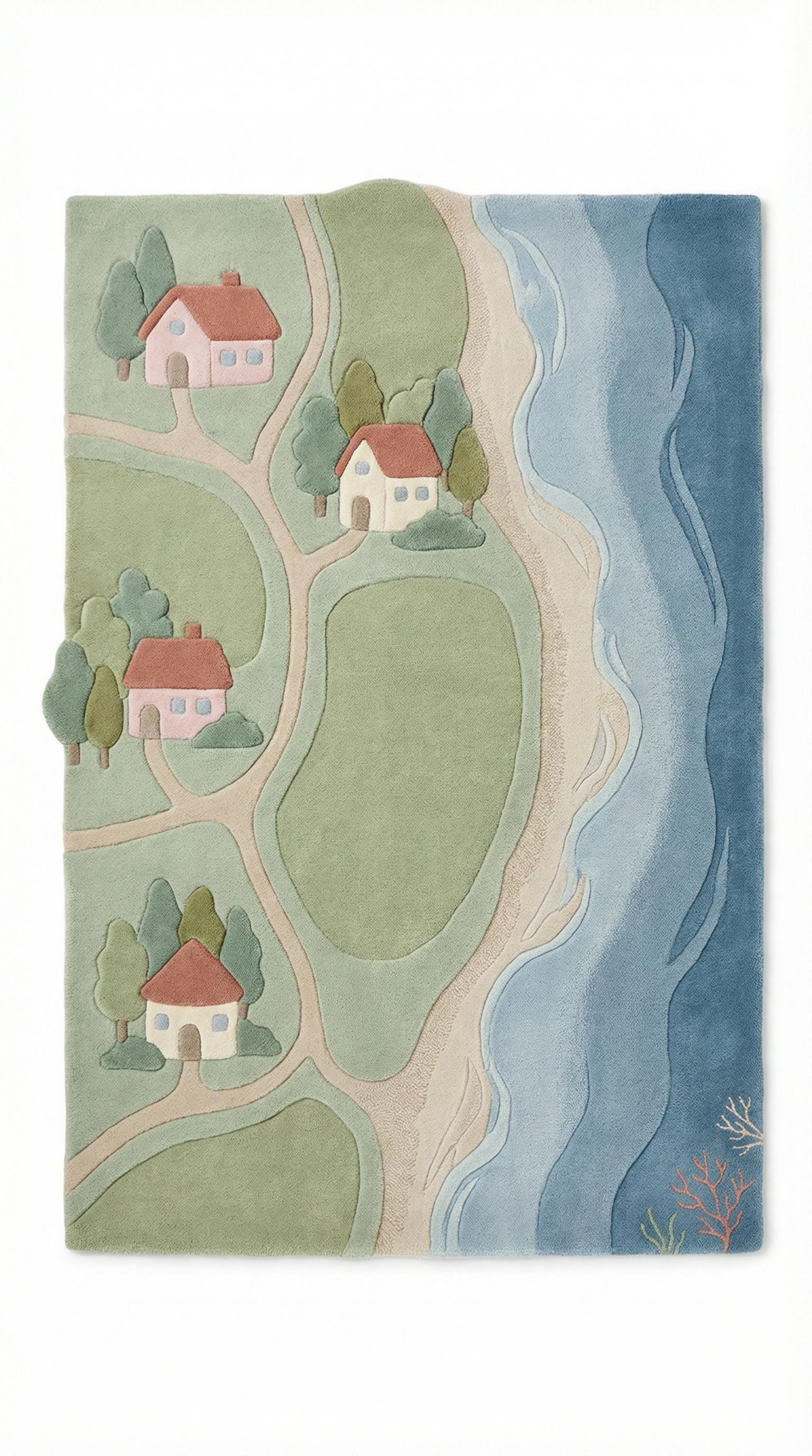 Hand-tufted Kids Rug | Storybook Village Ocean Playroom Carpet | Pastel ...
