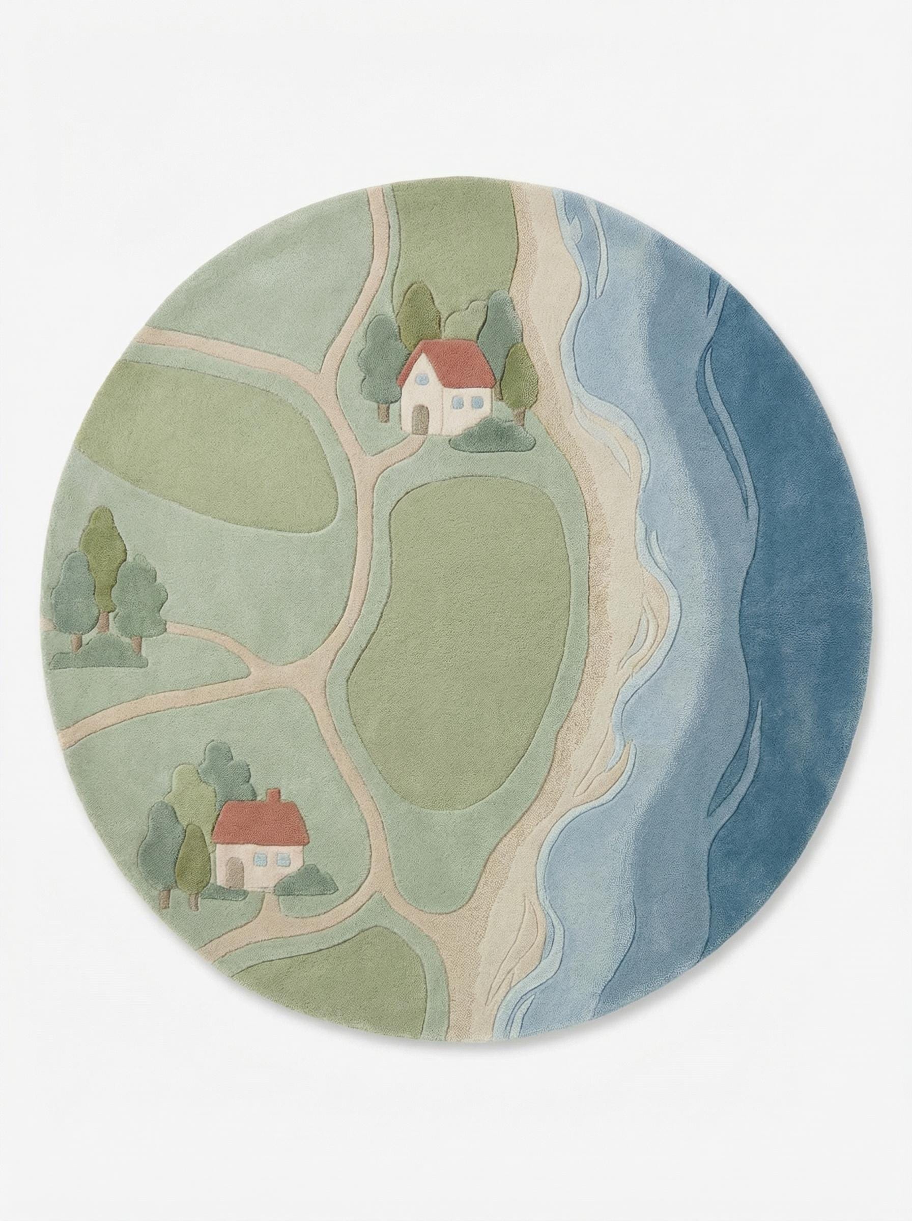 Hand-tufted Kids Rug | Storybook Village Ocean Playroom Carpet | Pastel ...