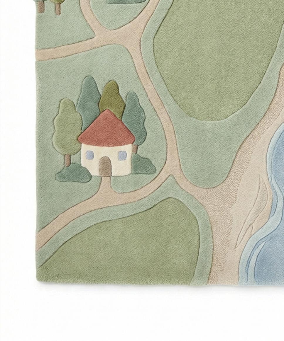 Hand-tufted Kids Rug | Storybook Village Ocean Playroom Carpet | Pastel ...