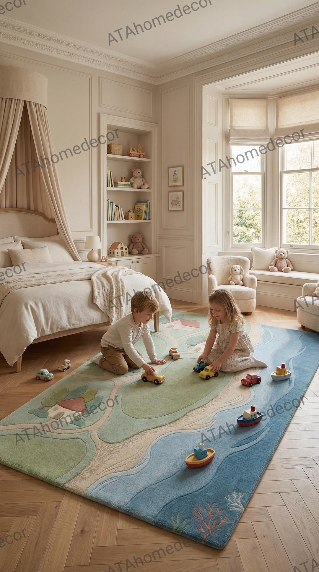 Hand-tufted Kids Rug | Storybook Village Ocean Playroom Carpet | Pastel ...
