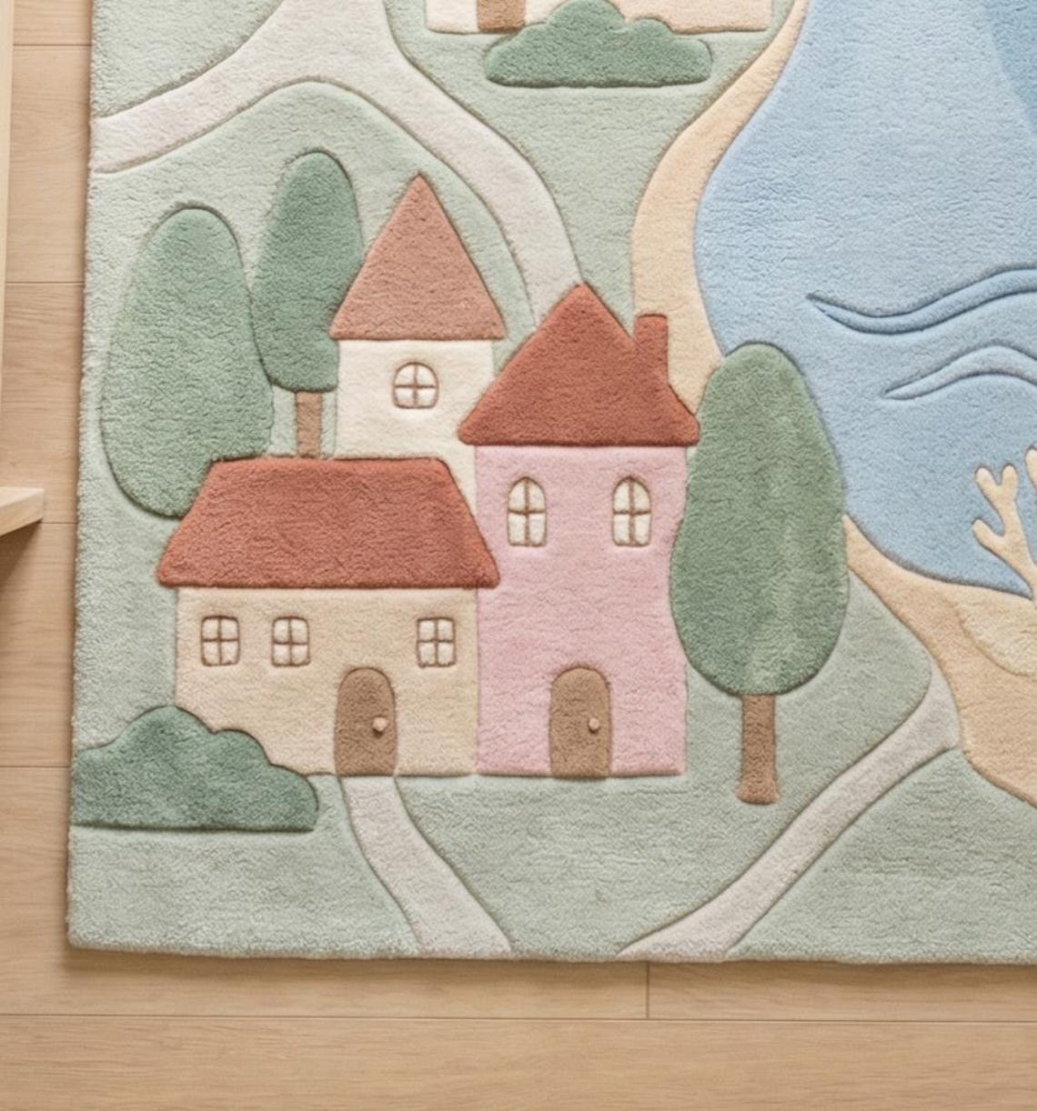 Hand-tufted Kids Rug | Storybook Village Ocean Playroom Carpet | Pastel ...