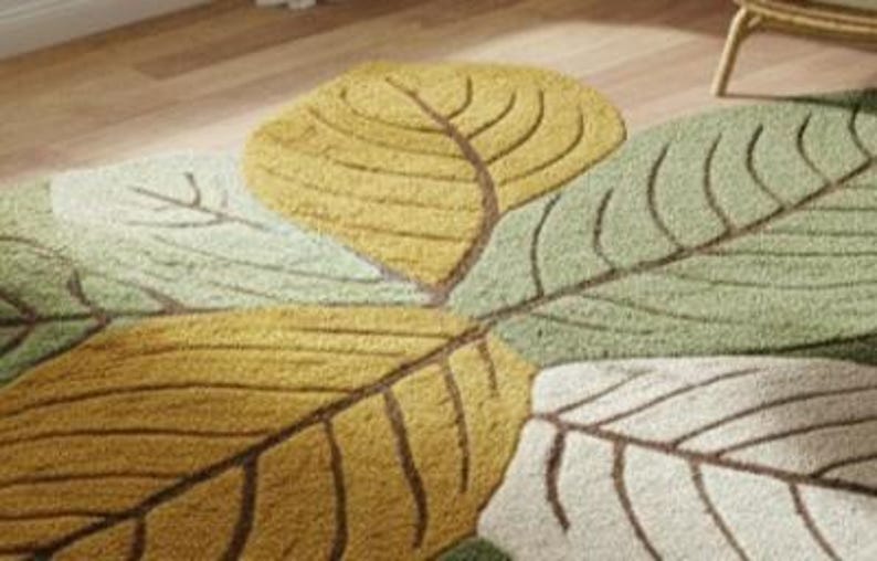 Leaf Shape Kids Rug | Hand Tufted Wool Playroom Rug | Nature Inspired ...