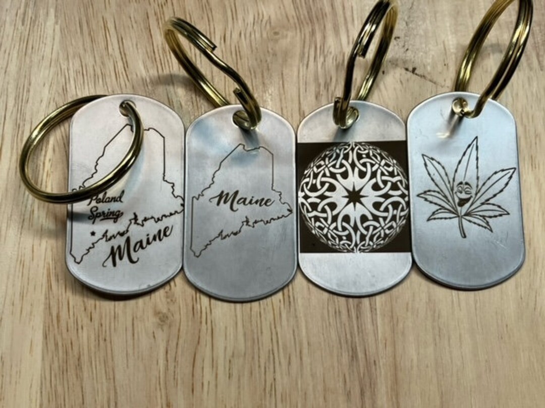 20 Laser Engraved Military Style Dog Tag Key Chains With Gold Split ...