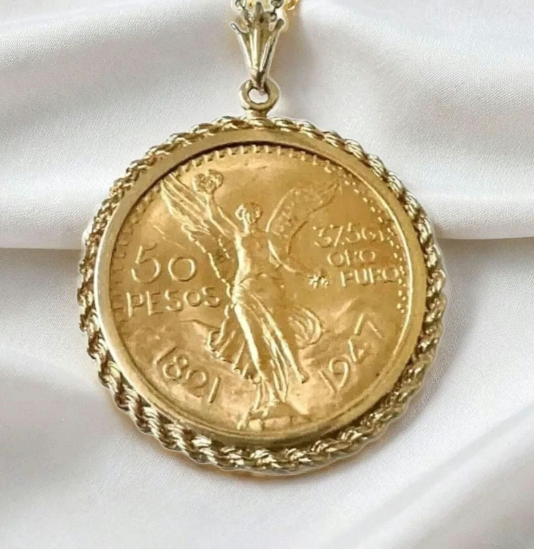 Elegant 14K Gold Over 925 Silver 50 Pesos Mexican Centenario Coin ...