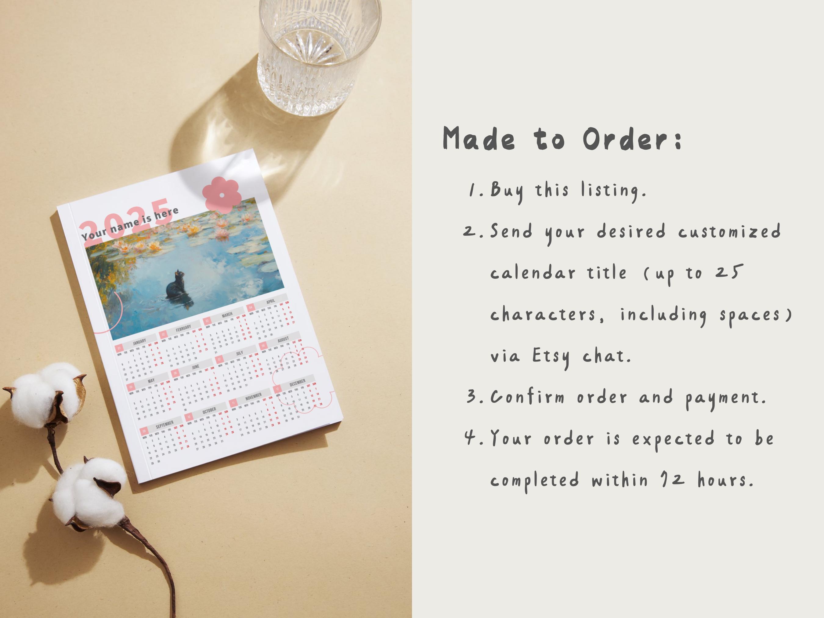 Cats in Water Lilies | Monet | 2025 Printable Calendar | Custom Order ...