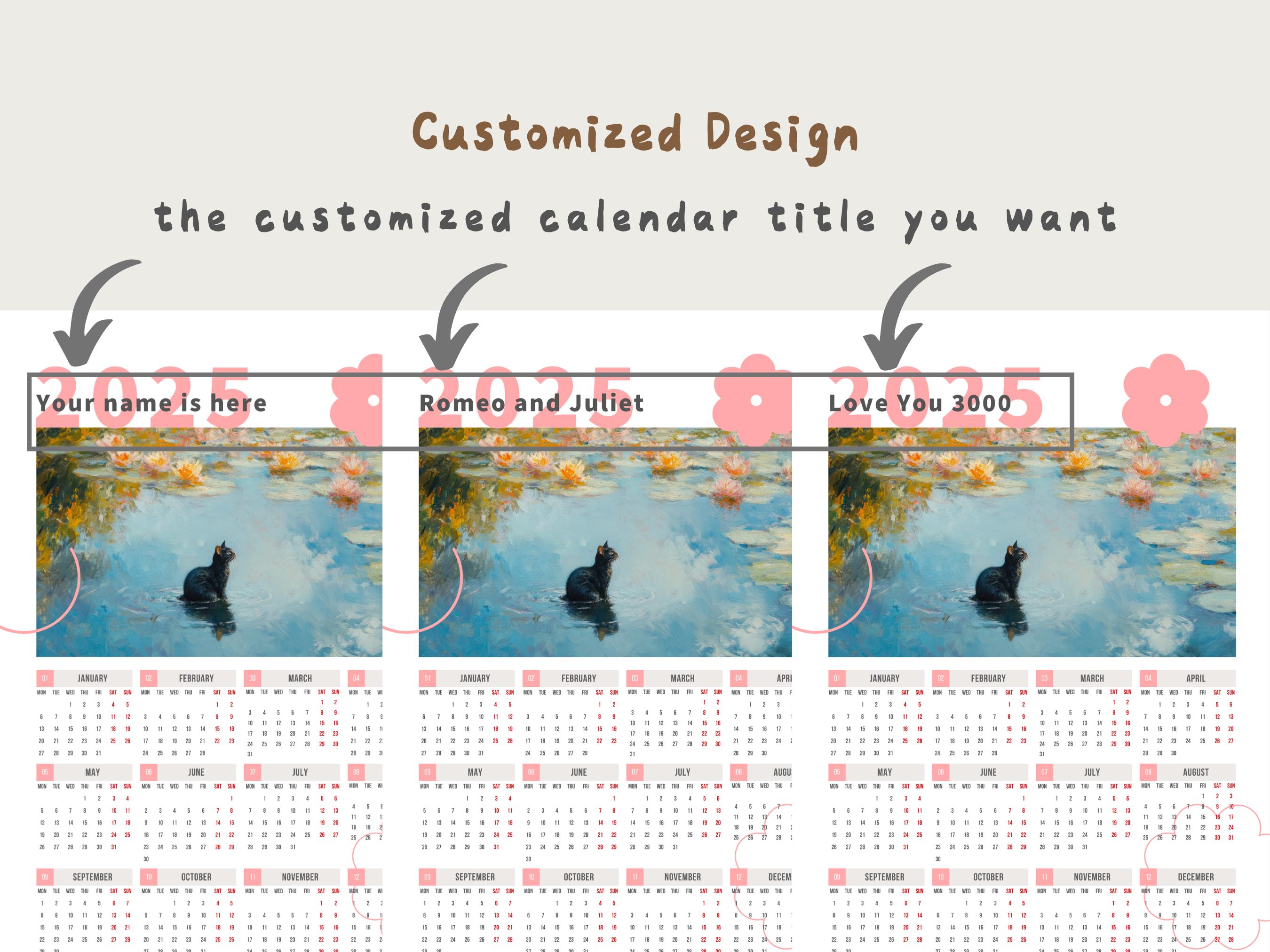 Cats in Water Lilies | Monet | 2025 Printable Calendar | Custom Order ...