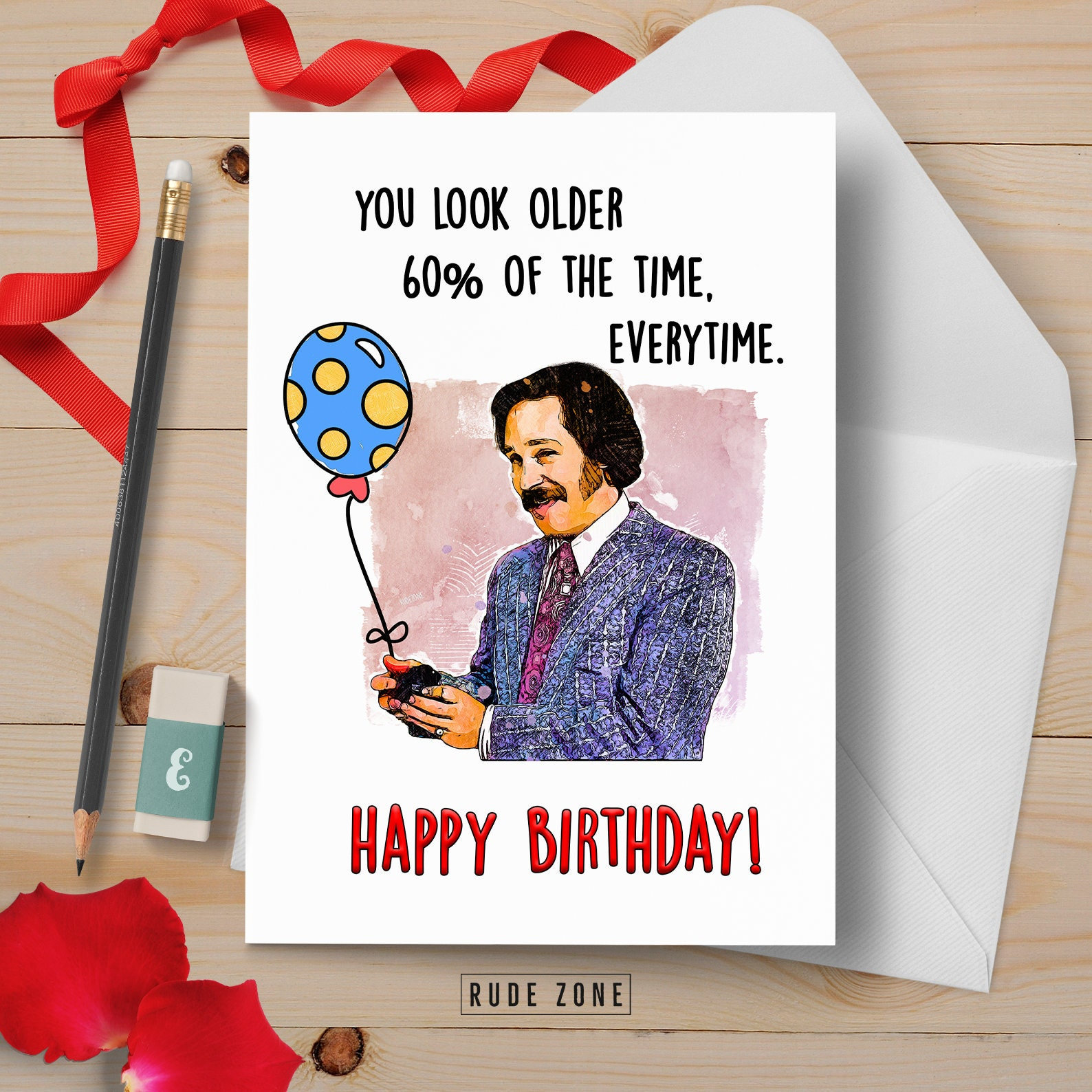 Funny Anchorman Birthday Card: Brian Fantana - You Look Older - Etsy