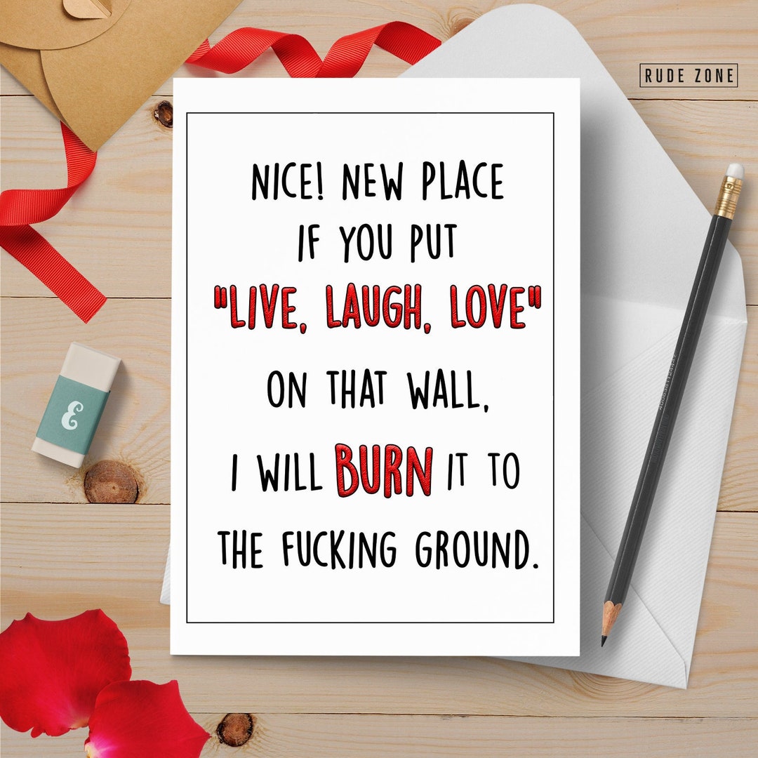 Funny New Home Card: Burn 'live Laugh Love' - Congrats Gift - Etsy