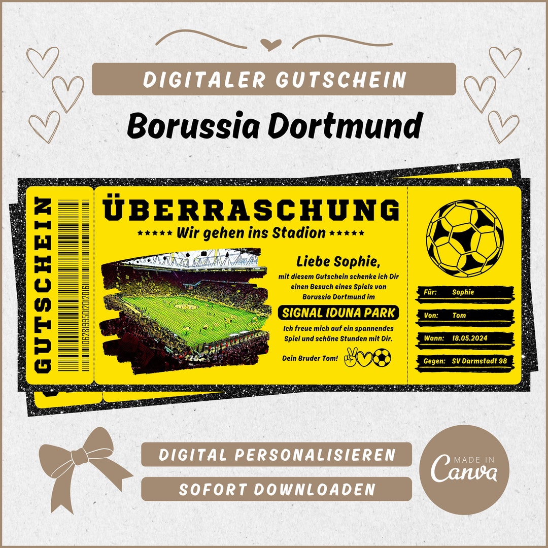 Gutschein Borussia Dortmund Geschenk Vorlage, Fußball Geschenk, Deutsch ...