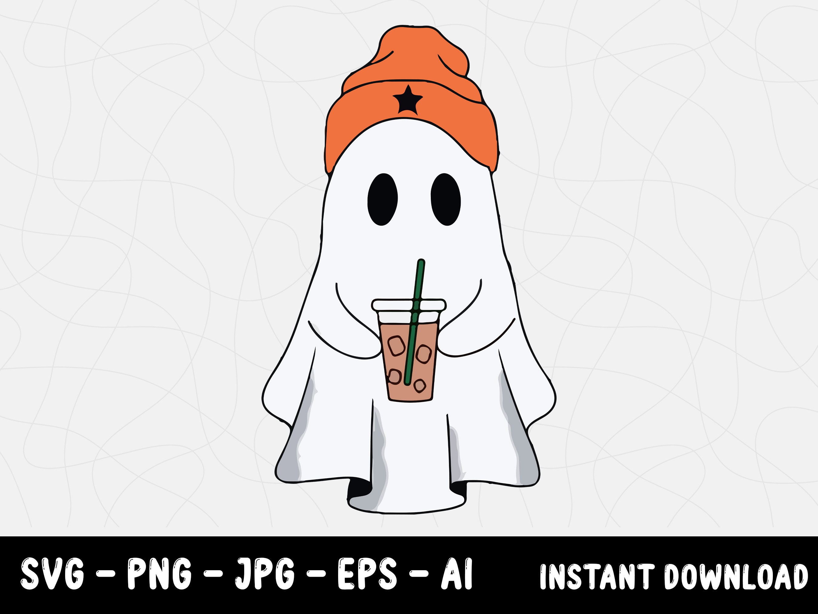 Cute Ghost Drinking Coffee Svg Ghost Ice Coffee Png - Etsy