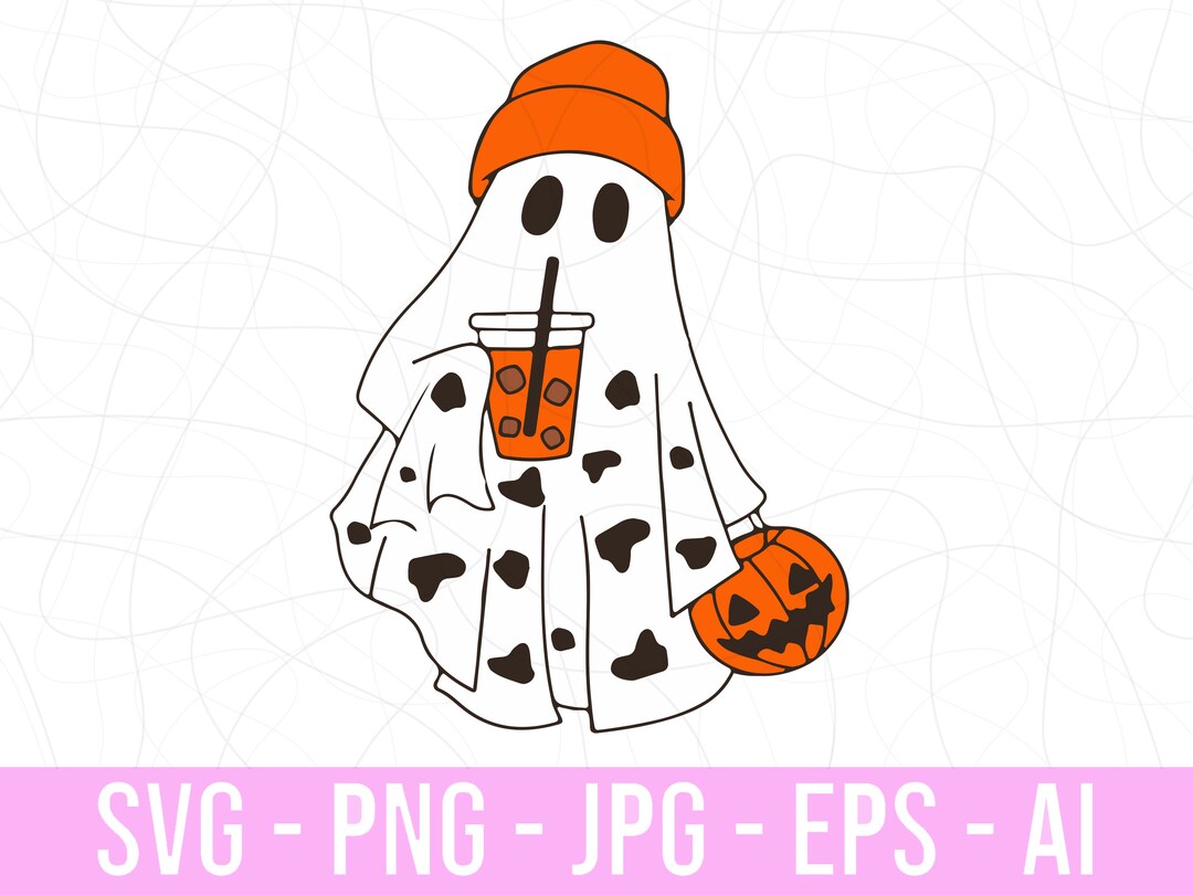 Cute Ghost Drinking Coffee Svg, Ghost Ice Coffee Png, Halloween Svg ...