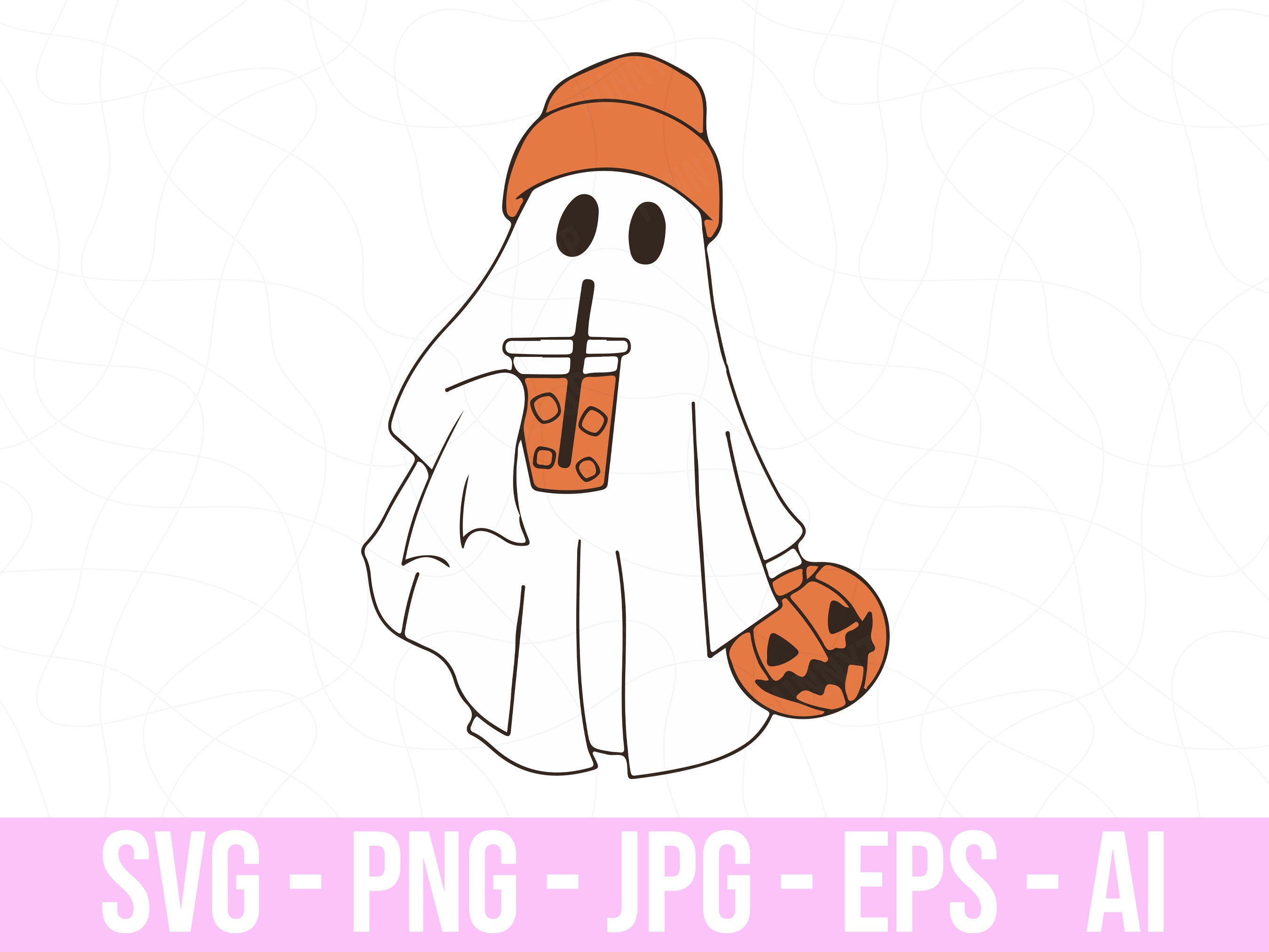 Cute Ghost Drinking Coffee Svg, Ghost Ice Coffee Png, Halloween Svg ...