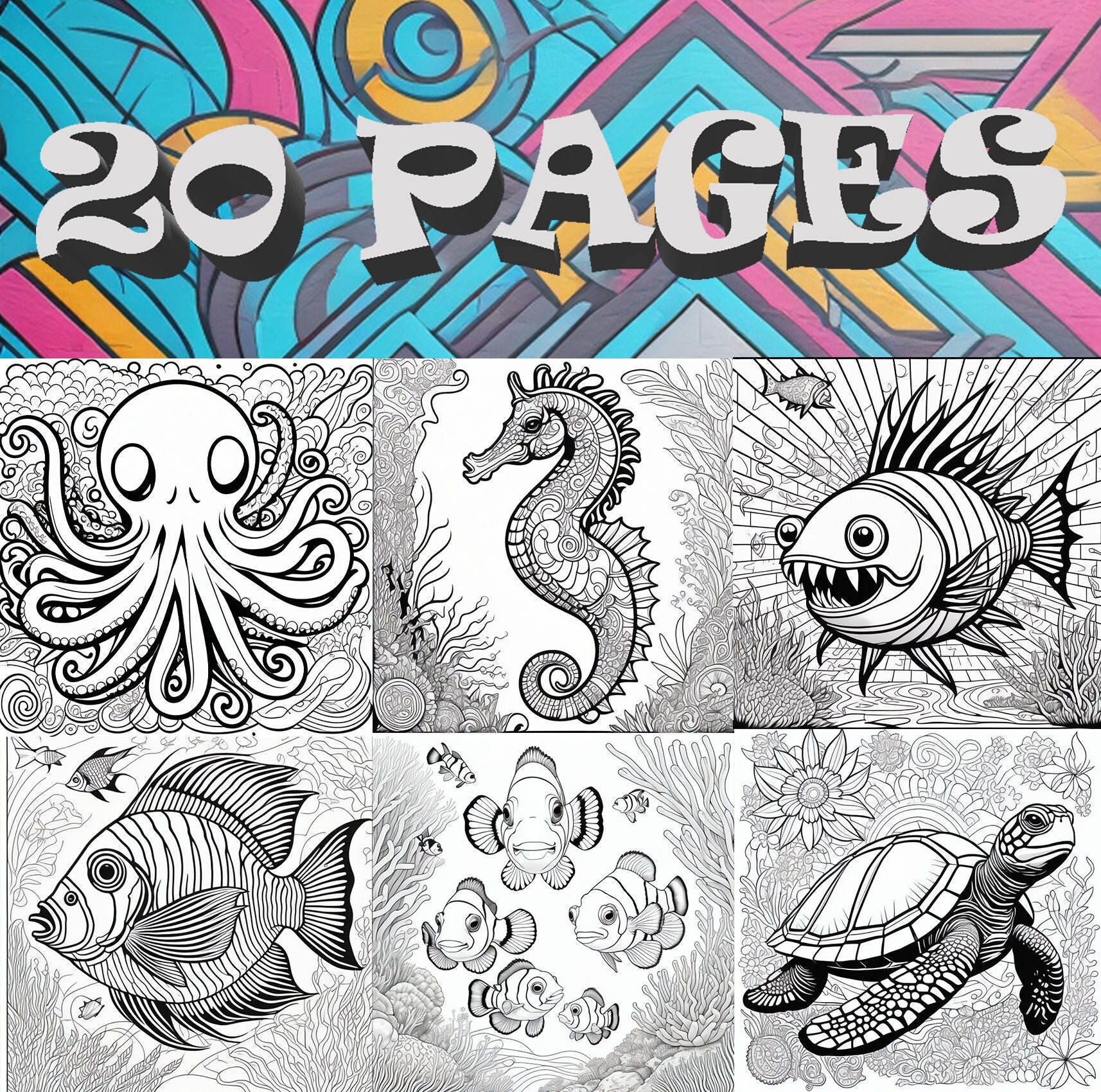 20 PAGES Aquatic Adventures Printable Coloring Book - Etsy
