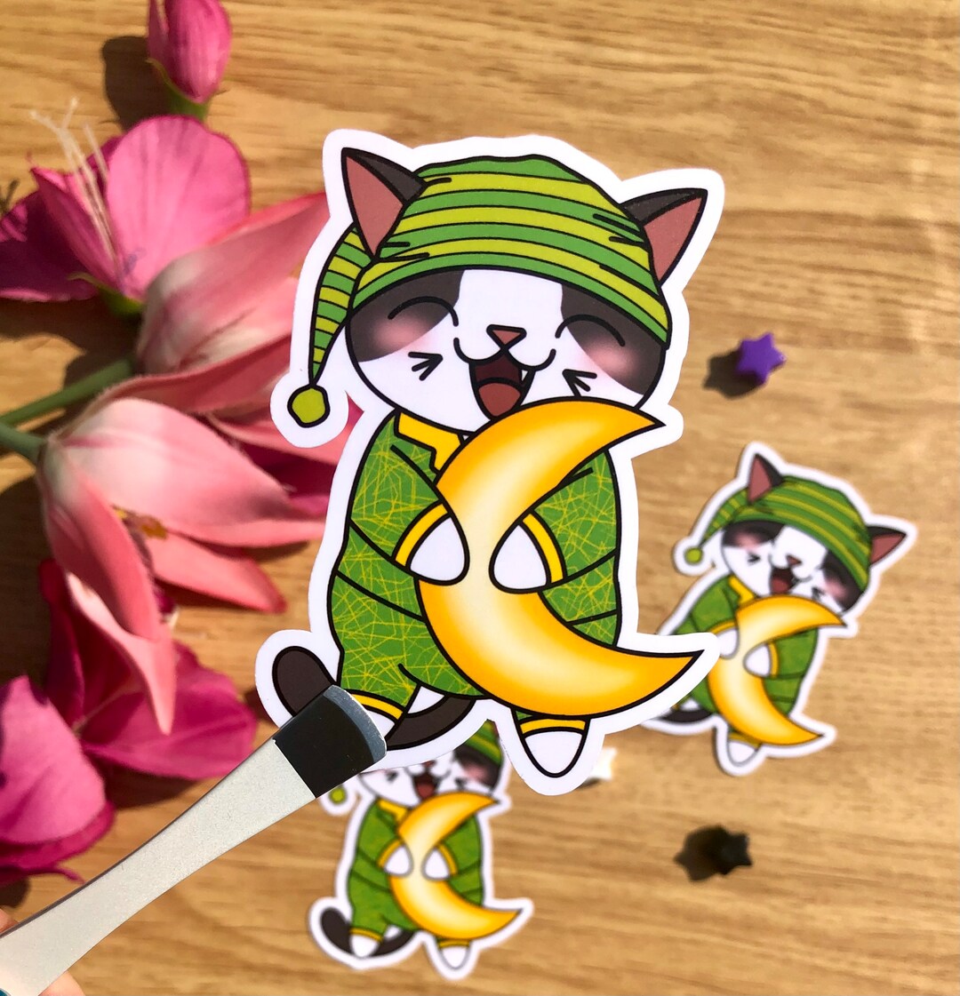 Pretty Moon Stickers, Cute Cat Stickers, Moon Stickers, Kawaii Cat ...