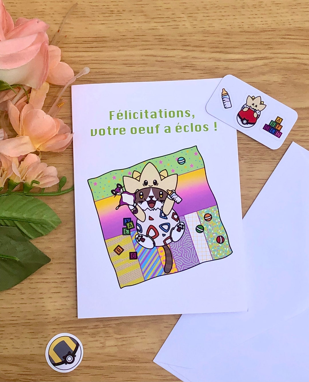 Togépi Birth Congratulations Card, Baby Birth Card, Geek Baby, Pokémon ...