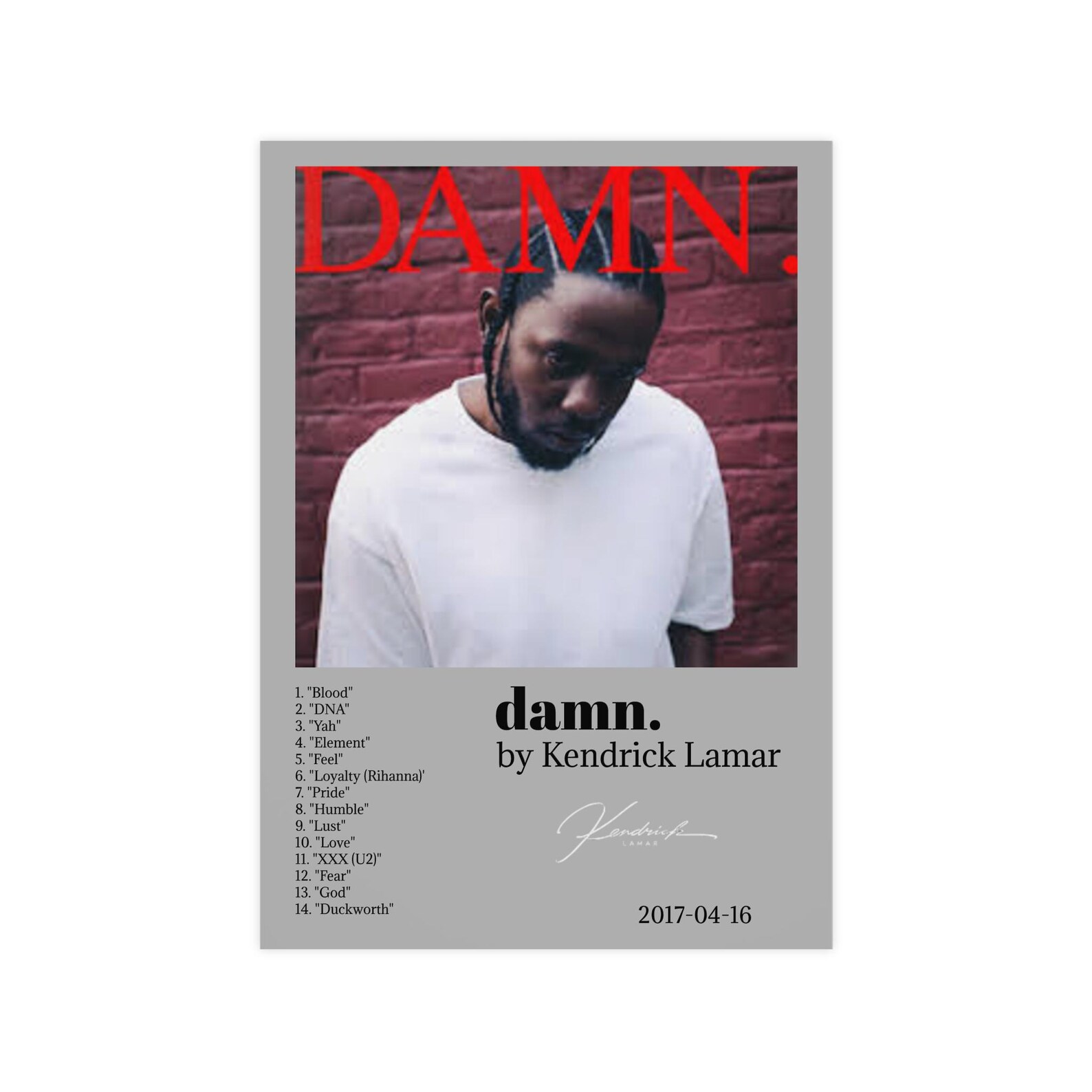Damn. Kendrick Lamar Album Poster - Etsy