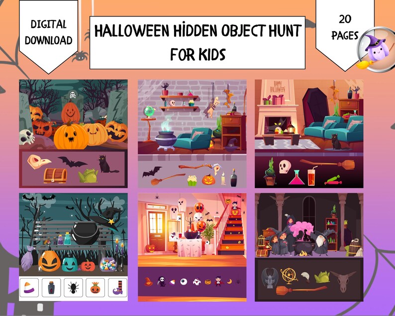 Halloween Hidden Object Hunt for Kids, 20 Page Fun and Brain-boosting ...