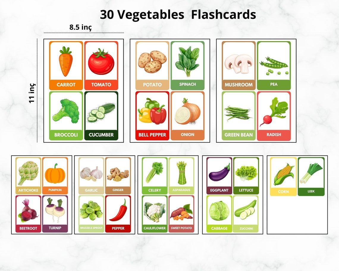 Colorful Vegetables and Fruits Flashcards, Educational Flashcards: 58 ...