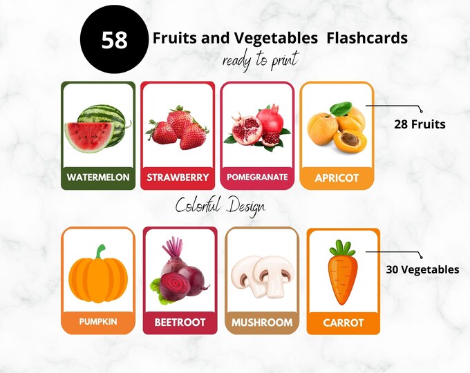 FRUITS & VEGETABLES FLASHCARDS Preschool Flash Cards Real Pictures Busy ...