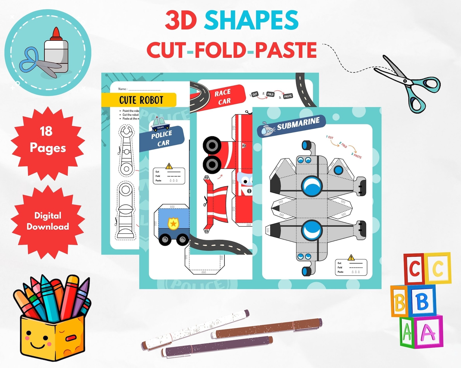3D Shape Nets Activity, Cut Fold Paste Worksheet, Homeschool Schedule ...