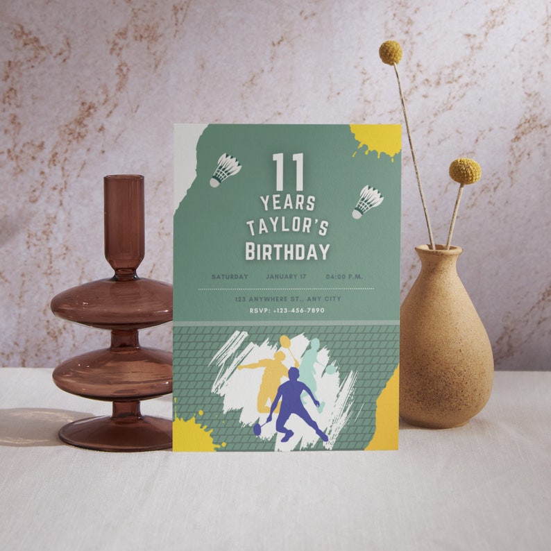 Badminton Birthday Invitation, Badminton Party Invitation, Game On ...