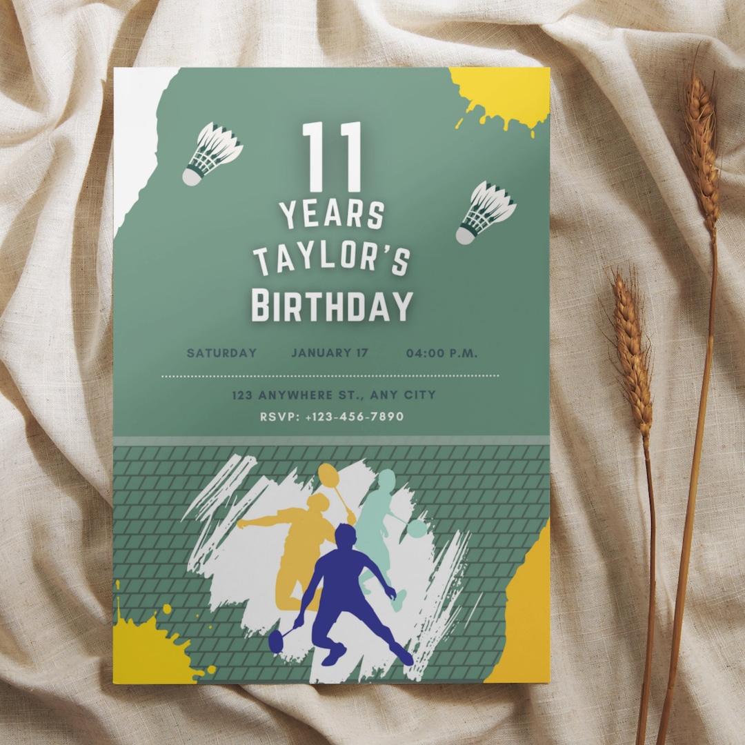Badminton Birthday Invitation, Badminton Party Invitation, Game On ...