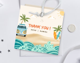 Editable Surf ROUND Tag Boy the Big One Surf up Beach Birthday Party ...