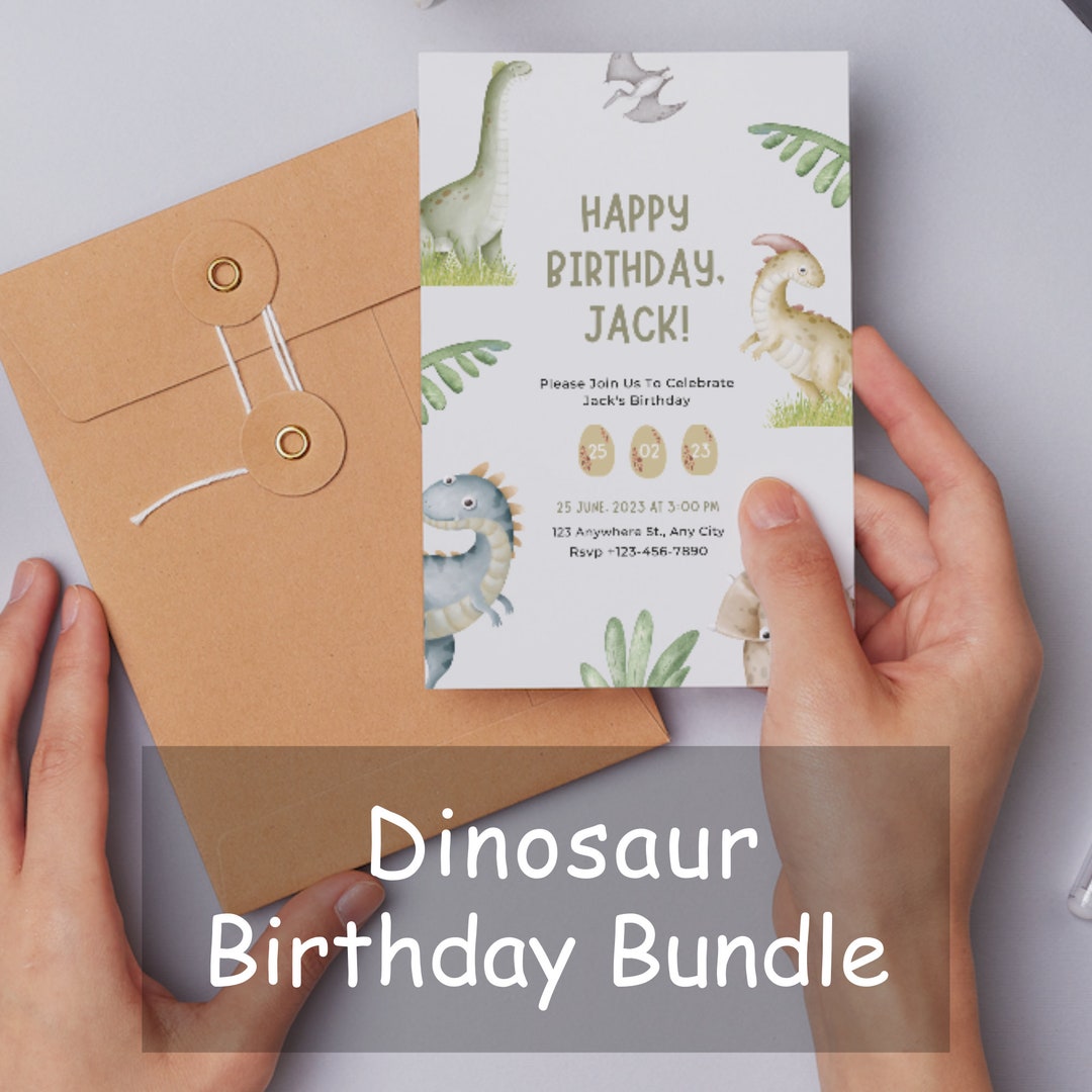 Dinosaur Bundle Watercolor Dinosaur Party Package Editable - Etsy