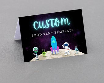 Space Birthday Food Tents, Two the Moon Food Labels, Space Ship, Rocket ...