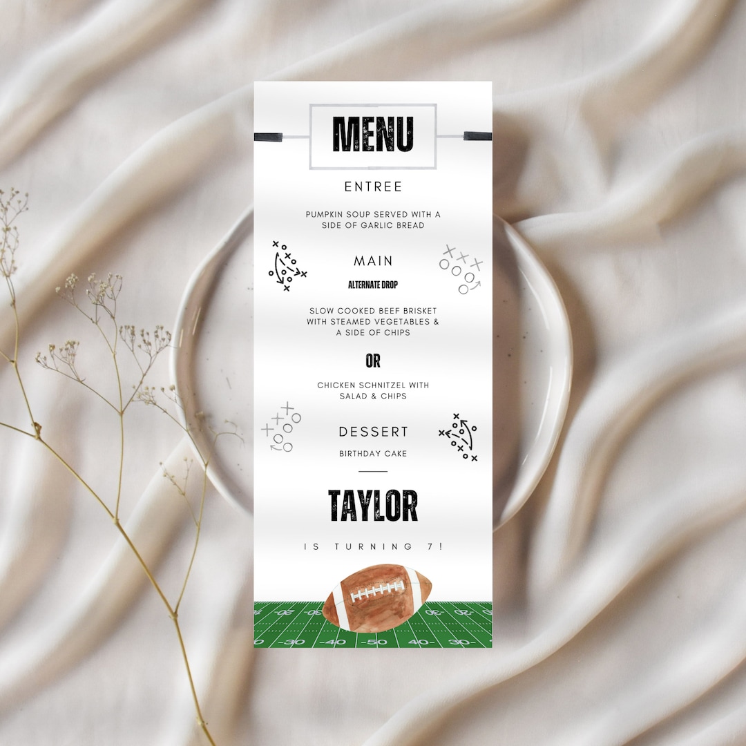 Football Menu Editable Template, Football Party, Football Birthday Menu ...