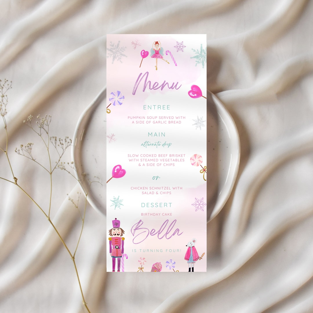 Winter Nutcracker Menu Editable Template Pink Girl Land of - Etsy