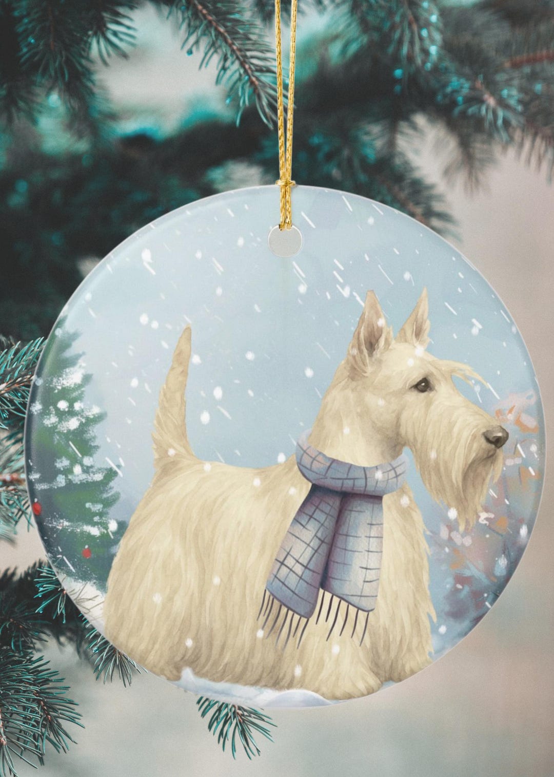 Wheaten Scottie Dog Christmas Ornament, Watercolor Scottish Terrier ...