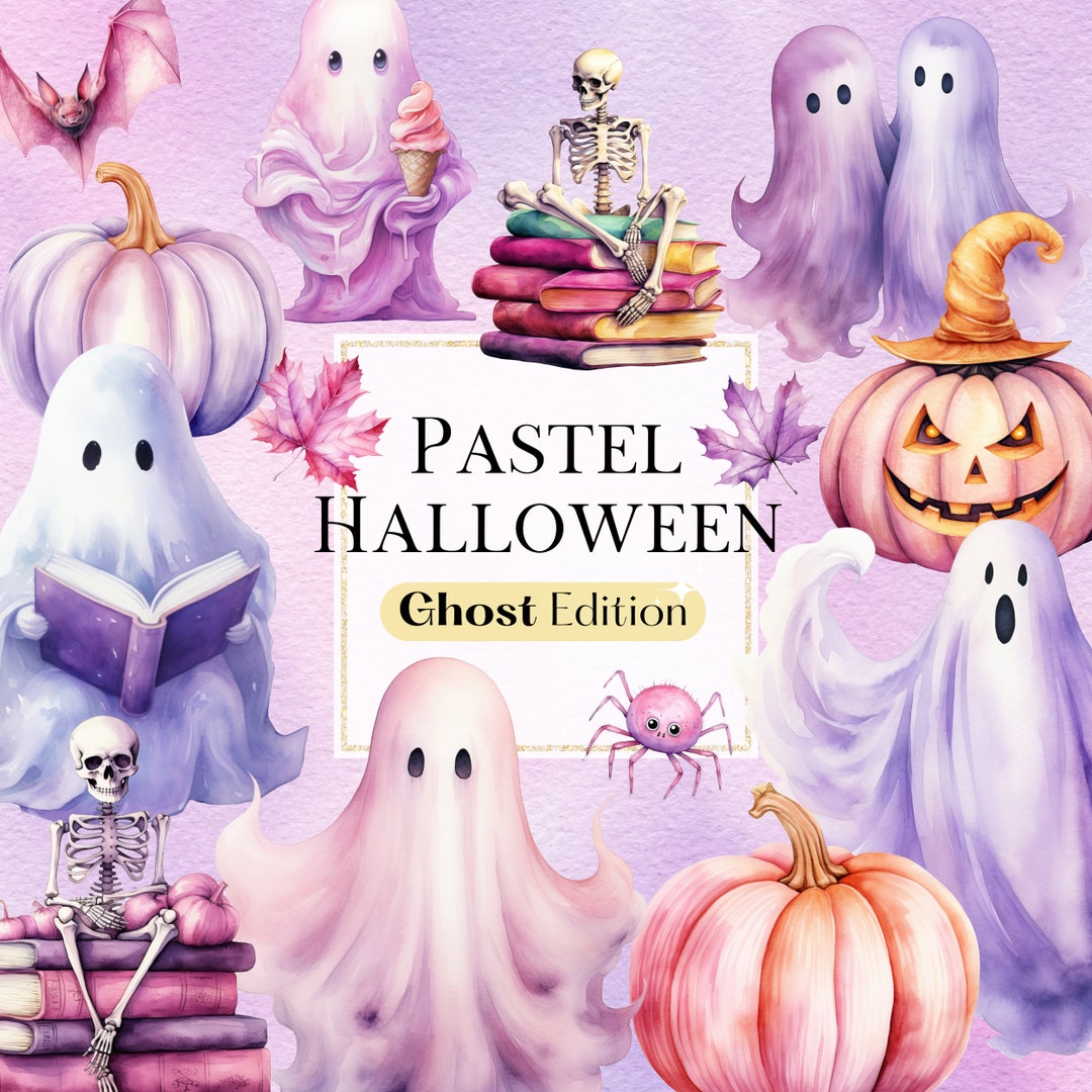Pastel Halloween Clipart Bundle Cute Watercolor Ghost PNG - Etsy