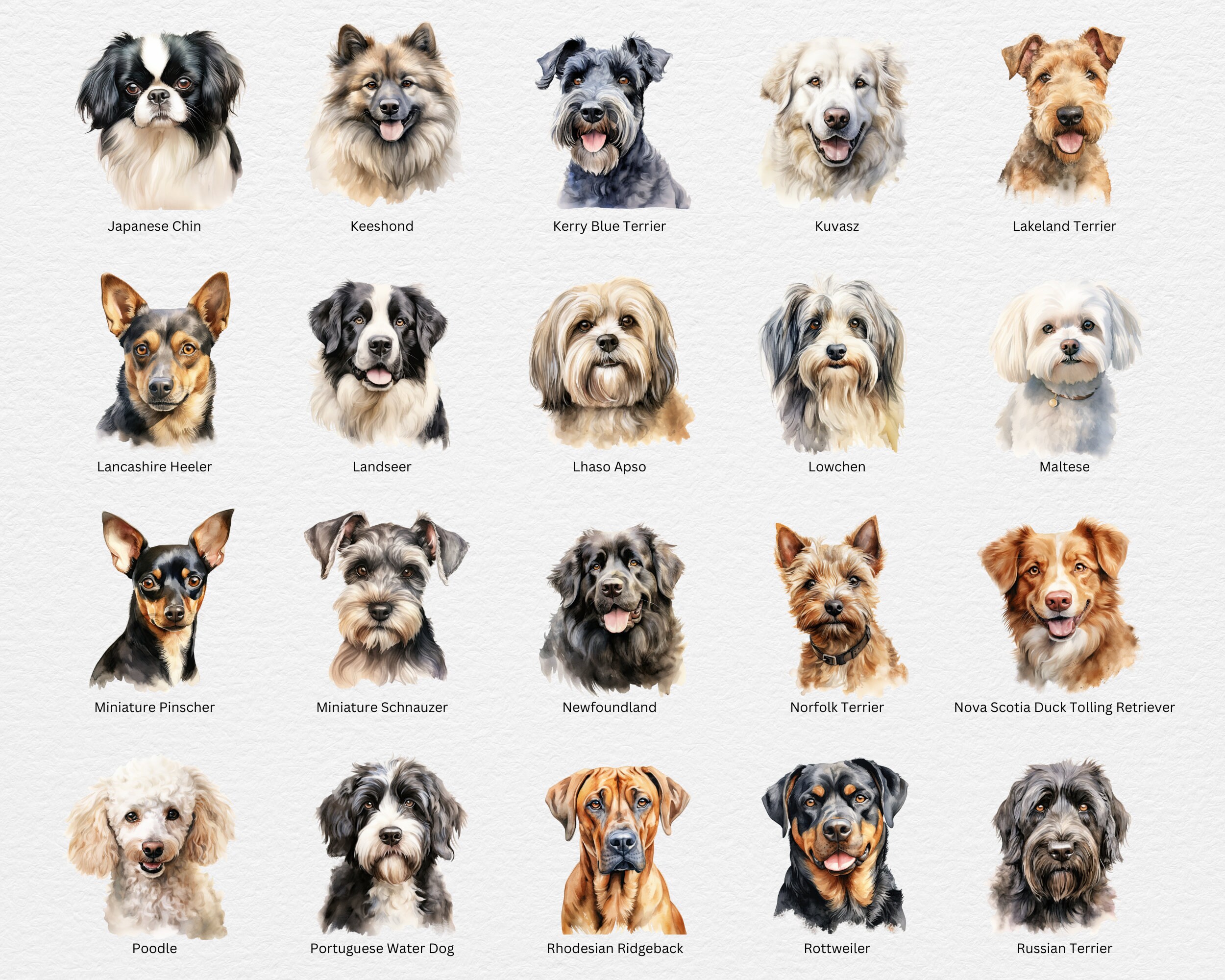 Dogs Clipart Bundle, 100 Dog Breeds, Pet Watercolor Portrait, Cute ...