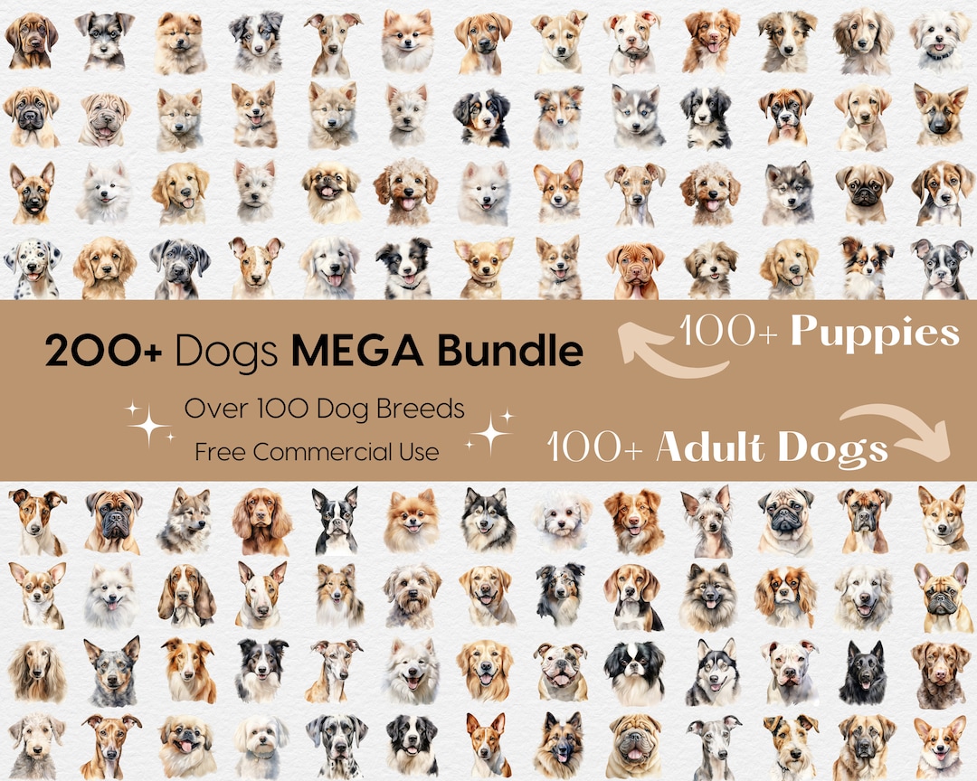 200 Dogs Clipart Bundle 100 Dog Breeds Watercolor - Etsy Australia
