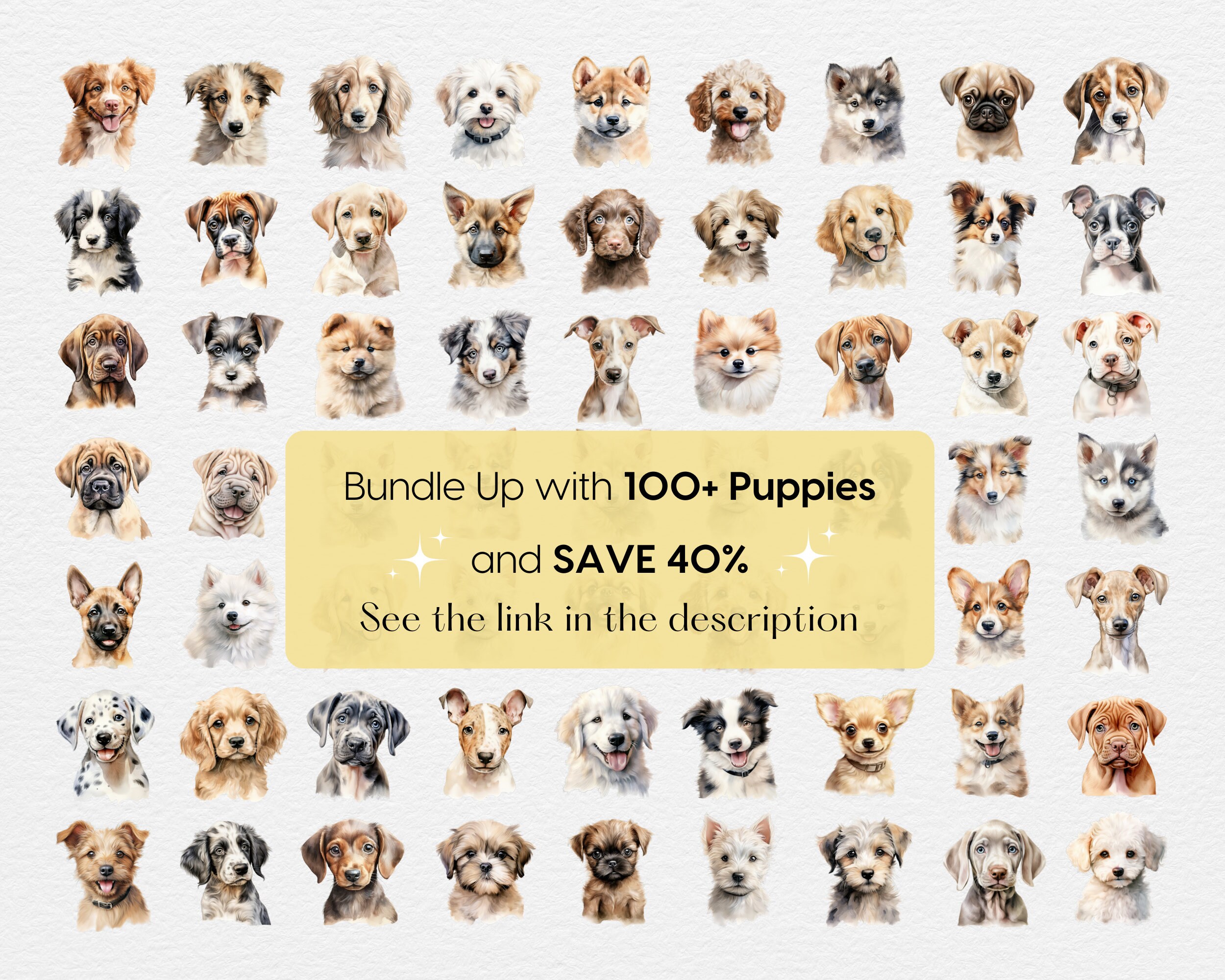 Dogs Cliparts Bundle, 100 Dog Breeds PNG, Cute Pet Watercolor, Lovely ...