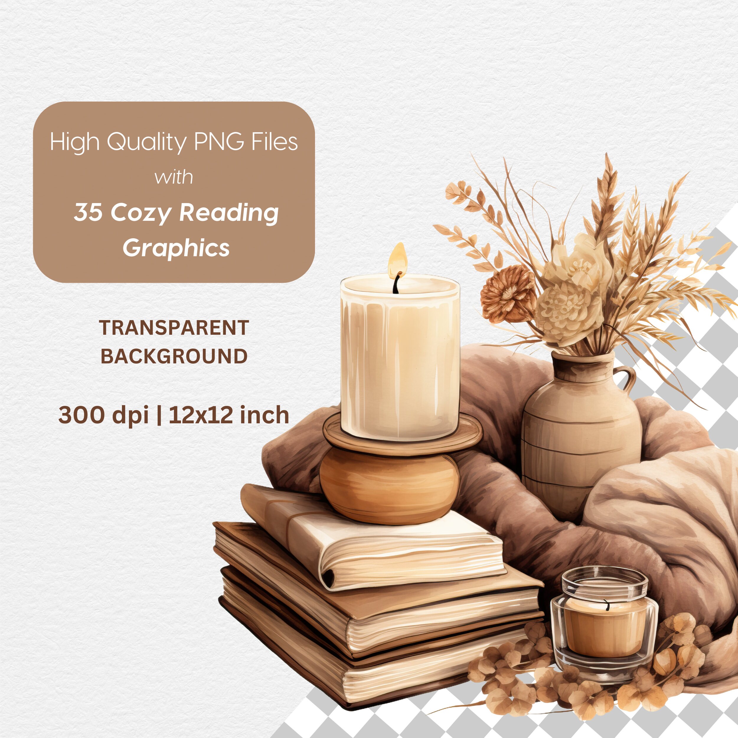 Watercolor Cozy Clipart Bundle, Bookish Cottagecore PNG, Fall Cottage ...