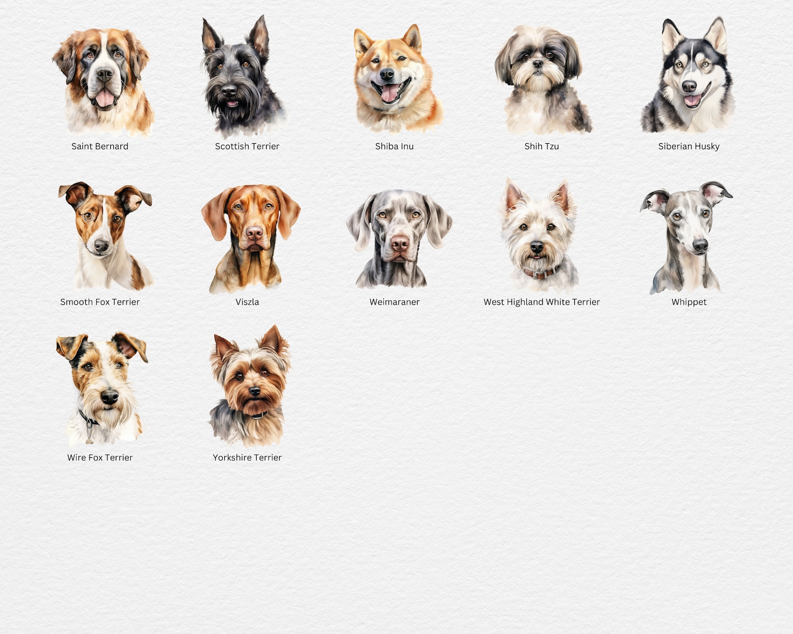 Dogs Clipart Bundle, 100 Dog Breeds, Pet Watercolor Portrait, Cute ...
