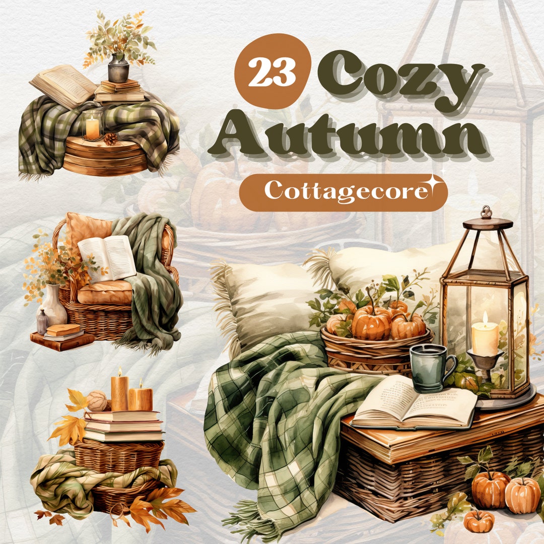 Cozy Cottagecore Clipart Bundle, Watercolor Autumn Designs, Aesthetics ...