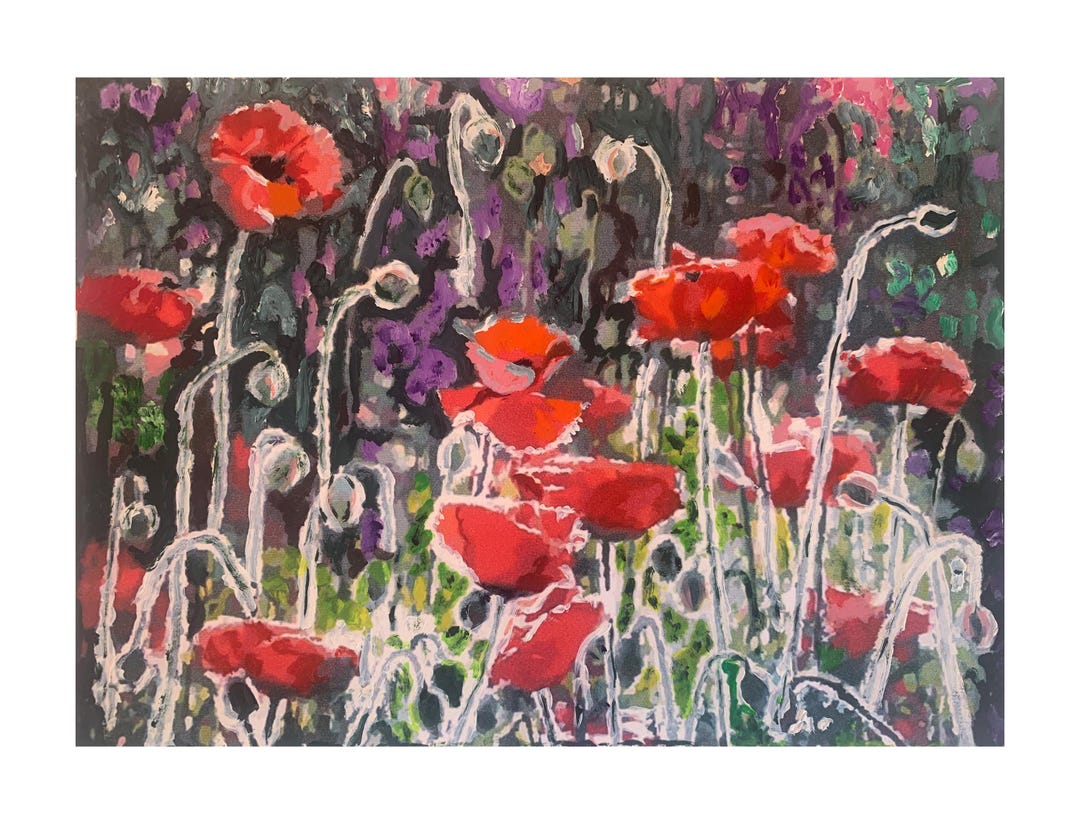 Red Poppy Flower Poppy Field and Blue Sky Original Oil Painting by Alex ...