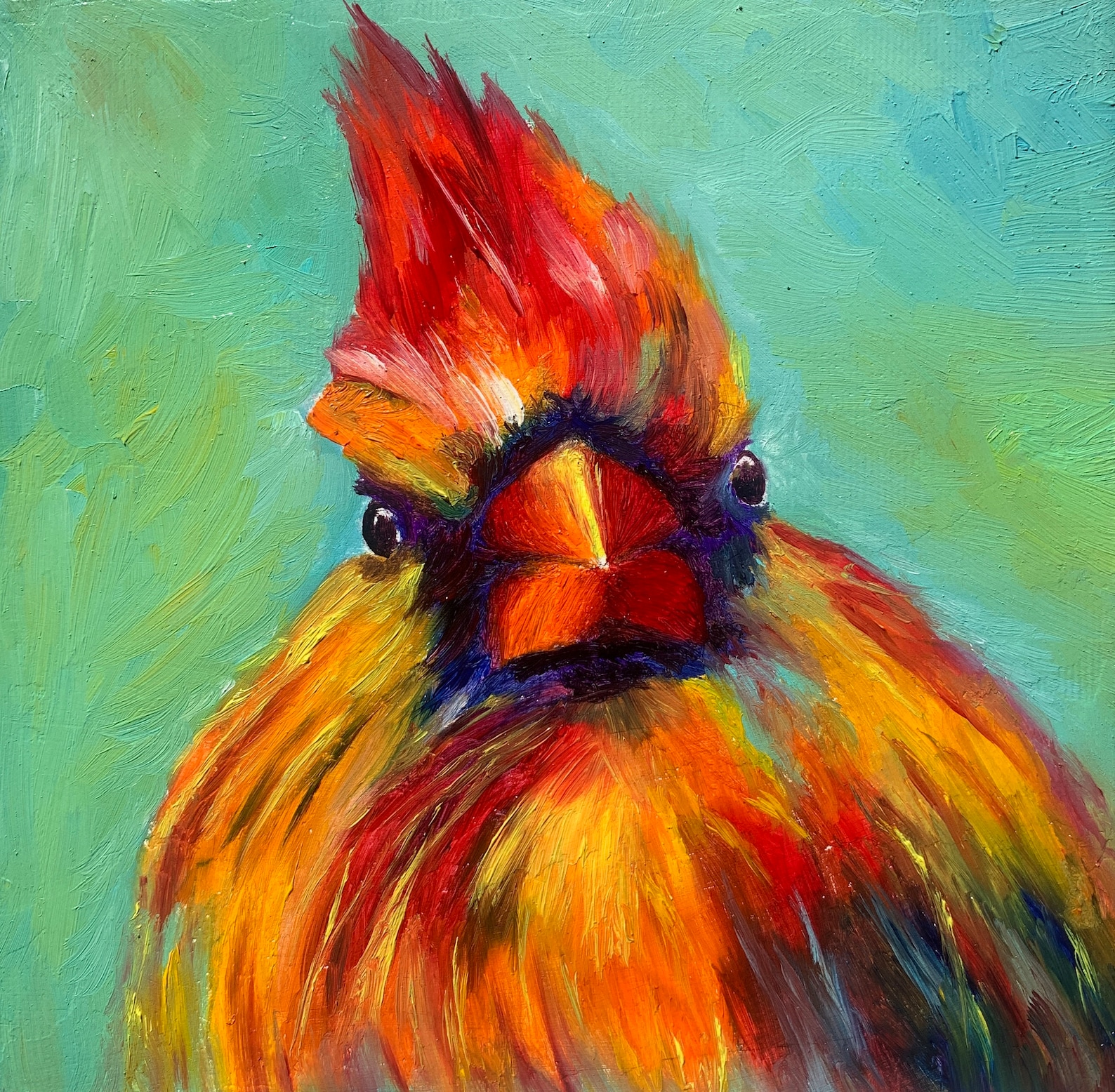 Pink Red Mottled Bird Tufted Titmouse Original Oil Painting by Alex ...