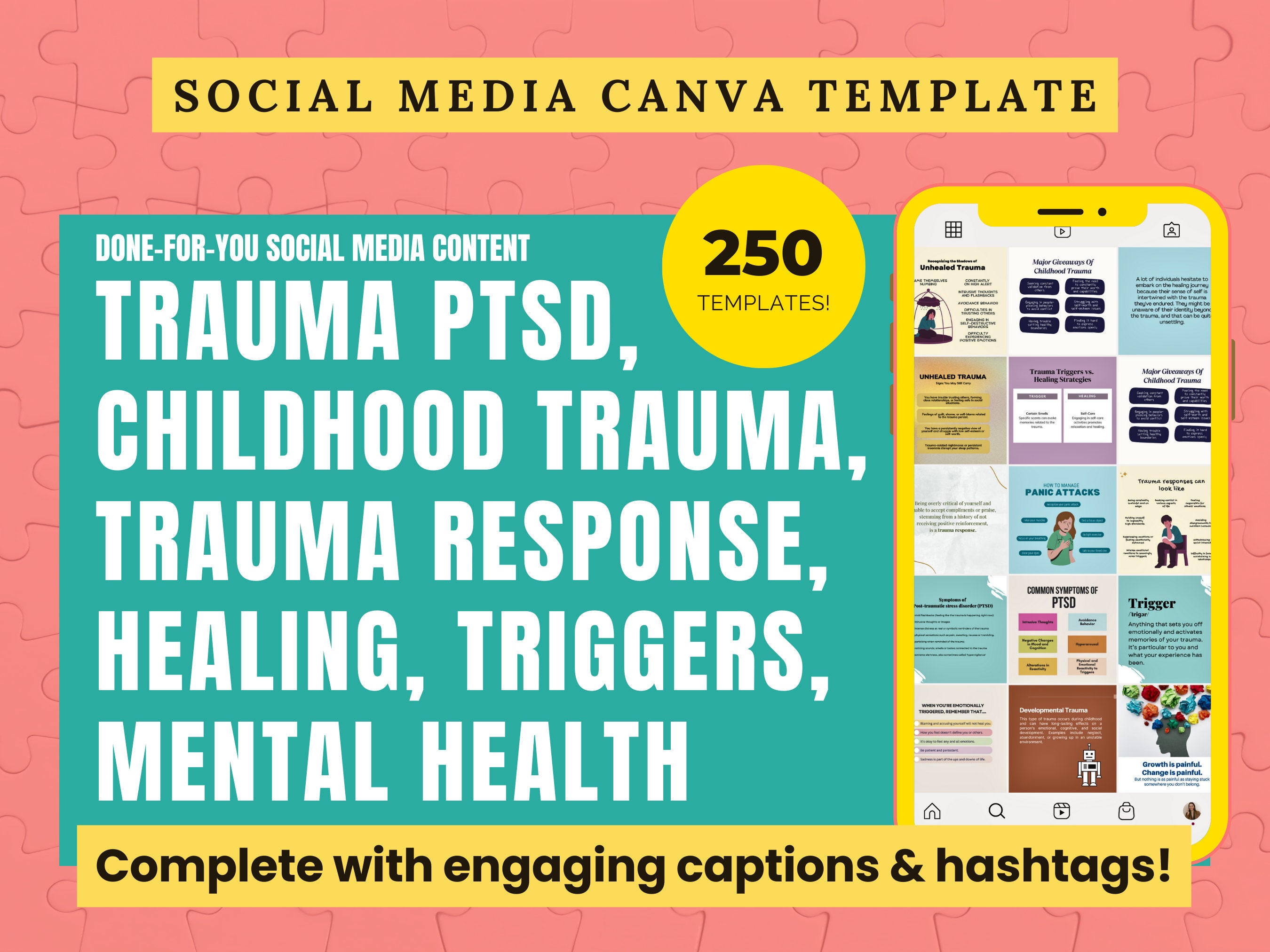 Trauma Social Media Canva Template Mental Health EMDR Psychology ...