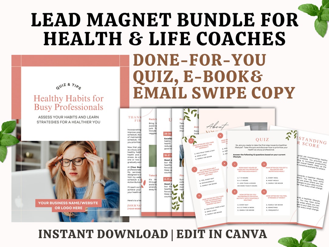 Health & Wellness Lead Magnet Bundle: Quiz, Ebook, Email (canva ...