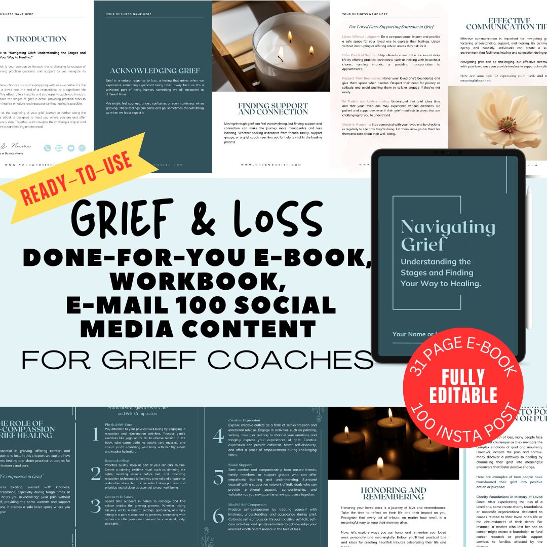 Grief and Loss Done for You Ebook Journal Social Media Email Copy ...