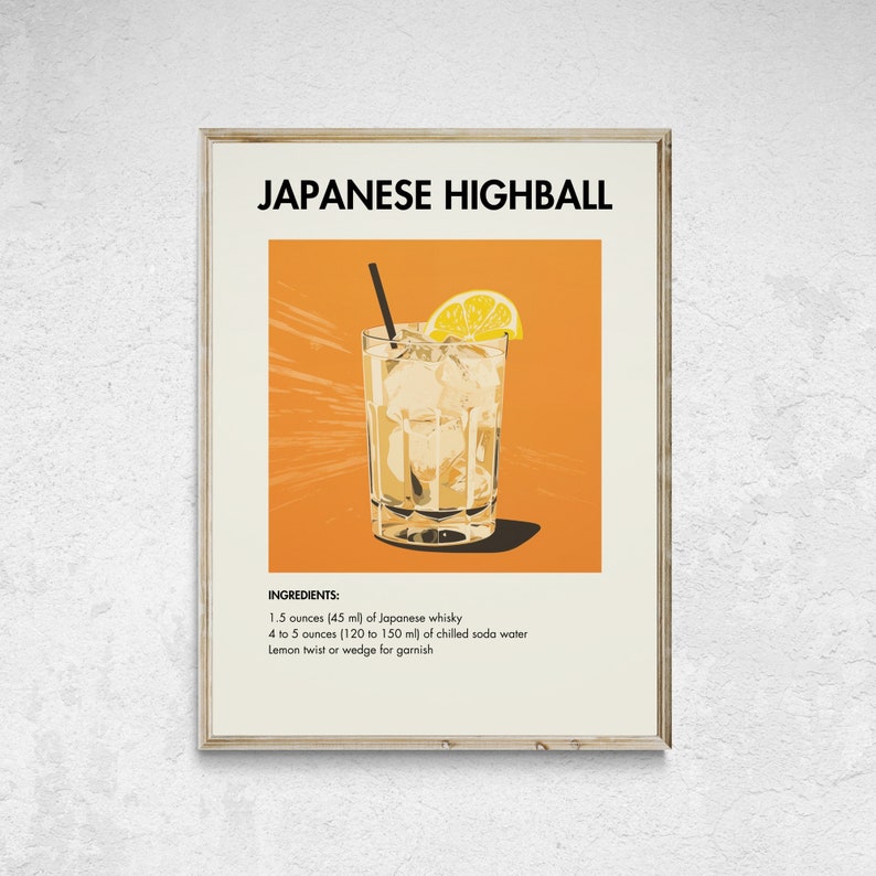 Japanese Highball Cocktail Print, Retro Bar Cart Decor (digital ...