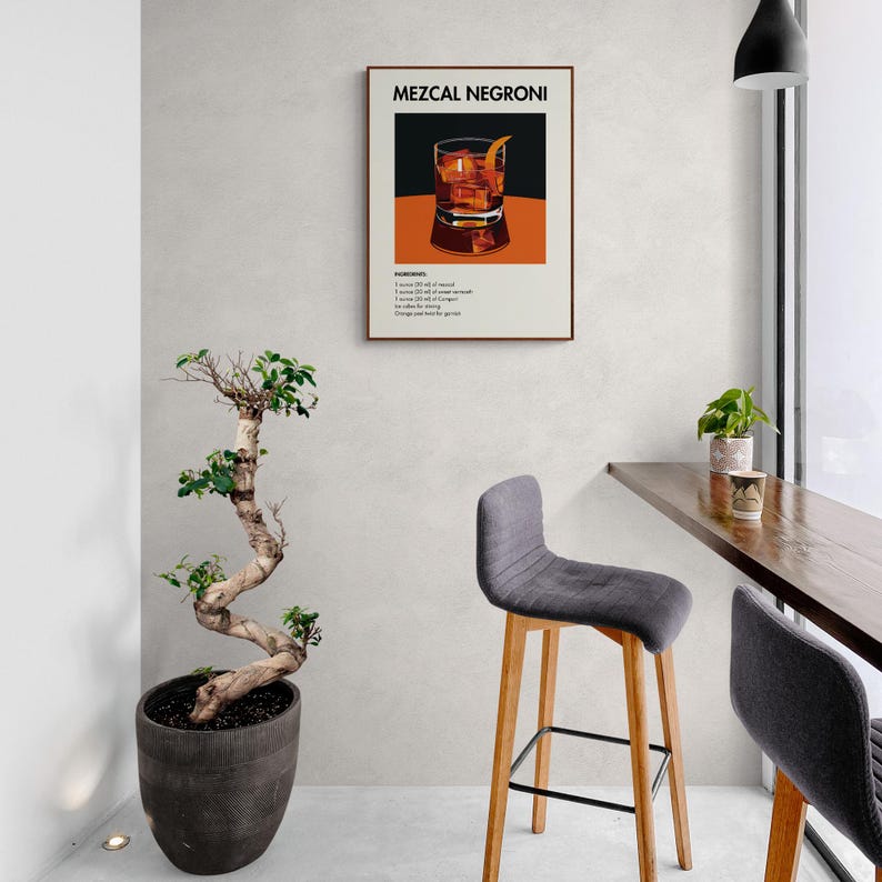 Mezcal Negroni Cocktail Print, Minimalist Bar Art (digital Download) - Etsy