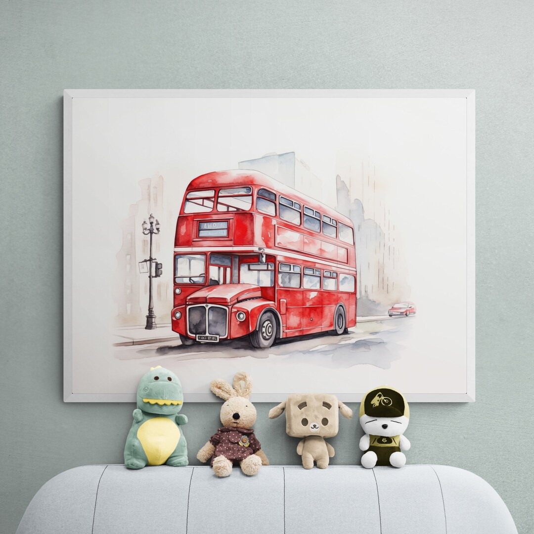 Double Decker Bus Print, Printable Vintage Bus Wall Art, Transportation ...